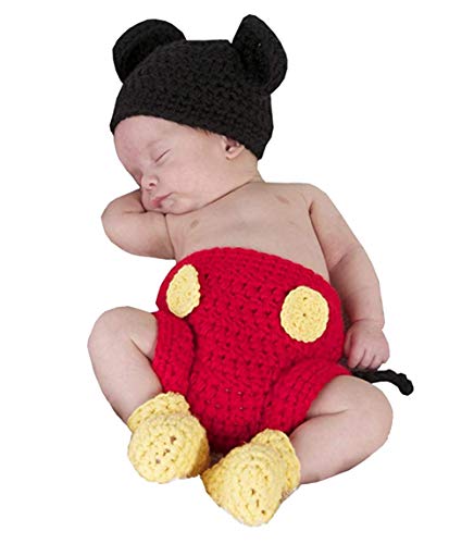Jastore® Photography Prop Baby Costume Cute Crochet Knitted Hat Cap Girl Boy Diaper Shoes Mouse Red