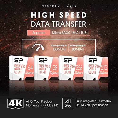 Silicon Power 256GB Micro SD Card U3 Nintendo-Switch Compatible, SDXC microsdxc High Speed MicroSD Memory Card with Adapter