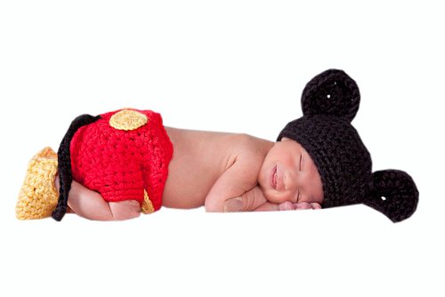 JastoreĀ® Photography Prop Baby Costume Cute Crochet Knitted Hat Cap Girl Boy Diaper Shoes Mouse Red