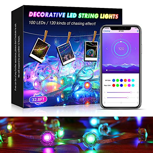 KORJO Outdoor String Lights, 32.8ft 100 LEDs Dream Color String Lights with Bluetooth APP, IP68 Waterproof Patio Lights, Led String Lights for Room, Garden, Party, Christmas and Holiday Decoration