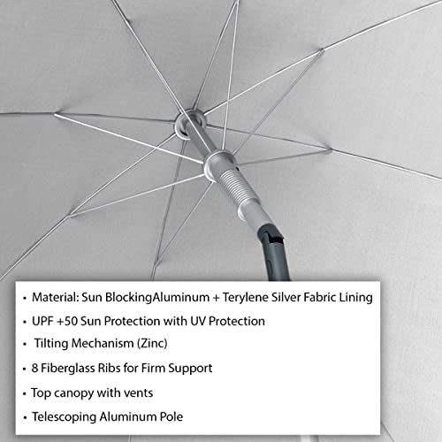 Pure Garden Beach Umbrella with 360 Degree Tilt- Portable Outdoor Sun Shade Canopy with UV Protection, Sand Anchor, Carrying Case (7 Ft, Blue)