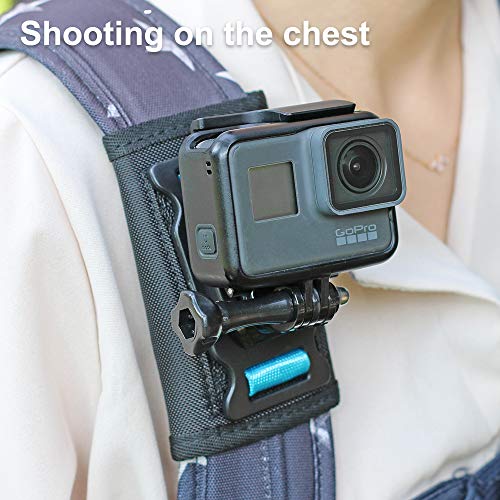 Backpack Shoulder Strap Mount Camera with Adjustable Shoulder Pad and 360 Degree Rotating Base Compatible with GoPro Hero 11 Black, Hero 10/9/8/7, AKASO, DJI, Insta360 and Most Action Cameras