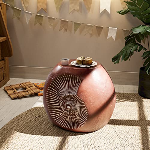SUNBURY Outdoor Side Table for Patio, Concrete Side Table, Red Nautilus Small Side Table End Table, Outdoor Accent Table Garden Stool