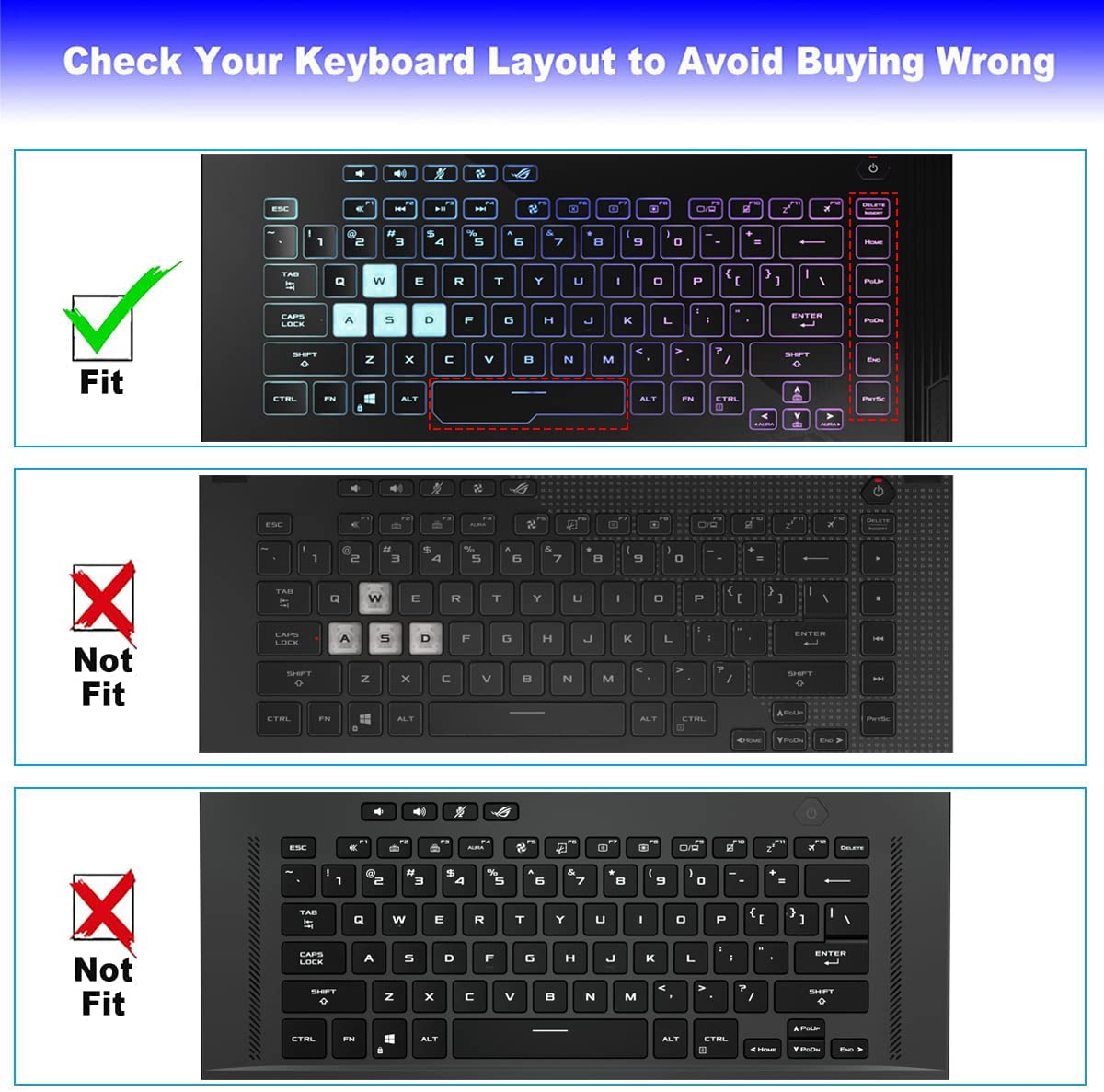 Keyboard Cover for 2020 2019 ASUS ROG Strix G15 G512 G531 G512LW G512LI G512LU G531GD G531GT G531GU G531GV G531GW, ROG Strix Scar 15 G532 G532WS -Black