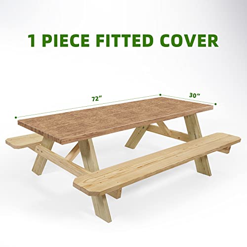 UMINEUX Fitted Rectangle Tablecloth for 6 ft - Plastic Vinyl Flannel Backed with Elastic Edged, Waterproof & Wipeable Table Cover for Indoor Patio Use (30x72 Inch, 1-Pieces, Wood)