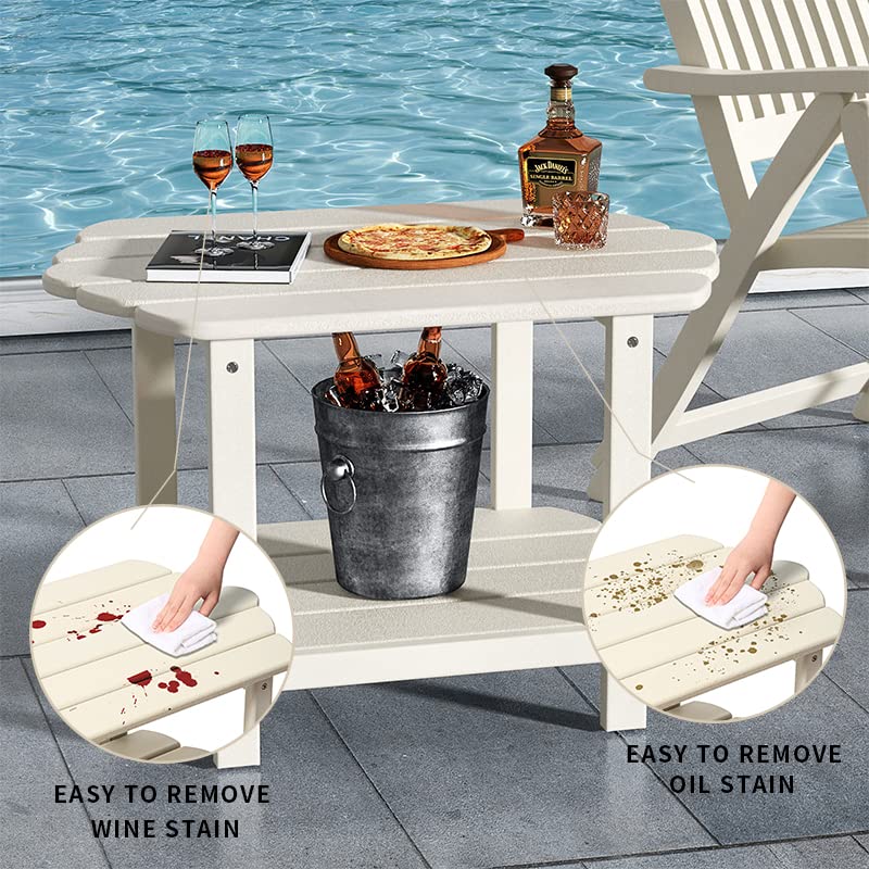 FERFALDER Adirondack Patio Table-2 Tier Outdoor Side Table White Balcony Table for Garden Pool