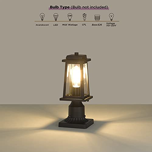 Maleoi Outdoor Post Lights with Pier Mount Base, Porch Post Lighting Fixture, Outdoor Post Lantern, Porch Pillar Lights for Yard, Garden, Patio, Pathway (Black, 1 Pack)