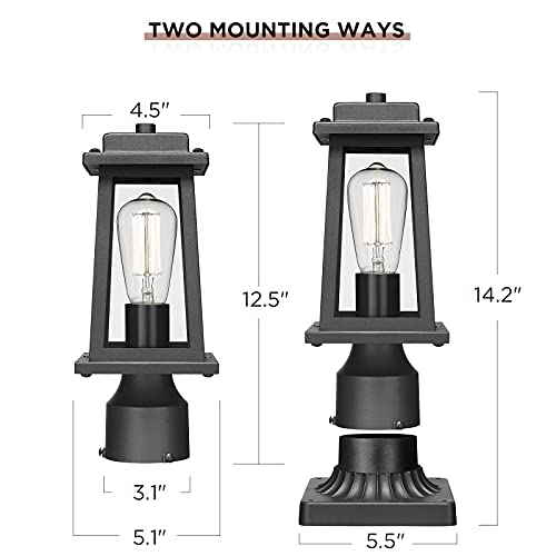 Maleoi Outdoor Post Lights with Pier Mount Base, Porch Post Lighting Fixture, Outdoor Post Lantern, Porch Pillar Lights for Yard, Garden, Patio, Pathway (Black, 1 Pack)
