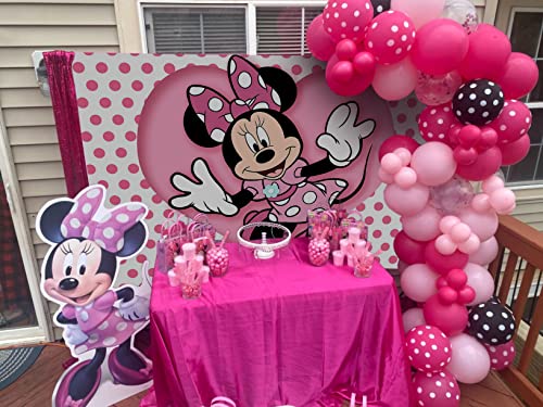 Pink Mouse Baby Shower Backdrop 7x5ft White Background Happy Birthday Backdrop for Girls Birthday Themed Party Backgrounds