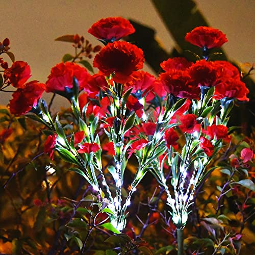 BeHiller Carnations Solar Flower Light Outdoor Decor,42Red Flowers Gifts for Grandma,Birthday,Mom Gifts Garden Pathway Lights,Unique Gifts Solar Decorative Lights for Patio,Grave Cemetery Yard-2Pack