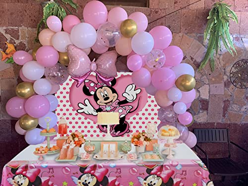 Pink Mouse Baby Shower Backdrop 7x5ft White Background Happy Birthday Backdrop for Girls Birthday Themed Party Backgrounds