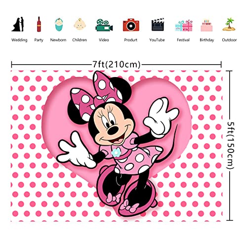 Pink Mouse Baby Shower Backdrop 7x5ft White Background Happy Birthday Backdrop for Girls Birthday Themed Party Backgrounds