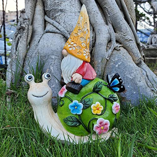 CYnice Garden Gnome Statue Outdoor Decor - Garden Gnomes Sitting on Snail Statue for Garden Yard Patio Lawn Decorations,Gnome Gifts