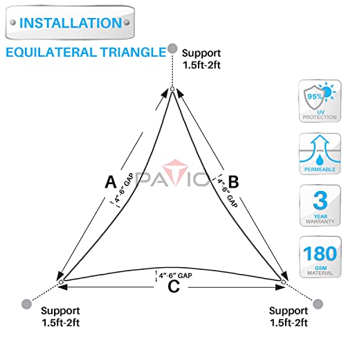 Patio Paradise 8' x8'x 8' Beige Sun Shade Sail Triangle Canopy - Permeable UV Block Fabric Durable Outdoor - Customized Availableā¦