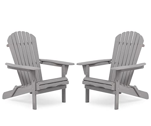 Wooden Outdoor Folding Adirondack Chair Set of 2 Wood Lounge Patio Chair for Garden,Lawn, Backyard, Deck, Pool Side, Fire Pit,Half Assembled. (Gray)