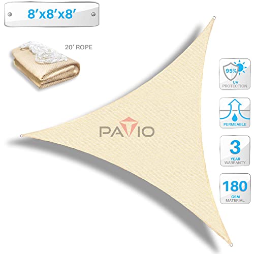 Patio Paradise 8' x8'x 8' Beige Sun Shade Sail Triangle Canopy - Permeable UV Block Fabric Durable Outdoor - Customized Availableā¦