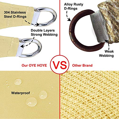 OYE HOYE Sun Shade Sail 7'x 13' Beige Rectangle Patio Canopy, UV Block Waterproof Polyester Shade tarp for Patio Awning Garden Backyard Shades Playground Lawn Sand Outdoor Activities