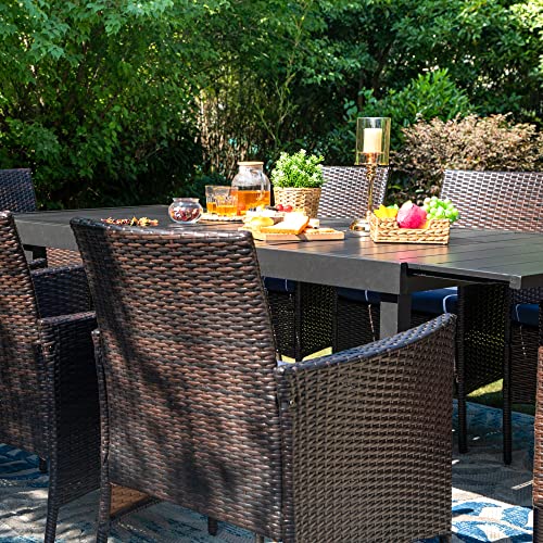 PHI VILLA 9 Piece Outdoor Dining Table Sets, Expandable Rectangular Metal Dining Table and 8 Rattan Chairs for Patio, Deck, Balcony