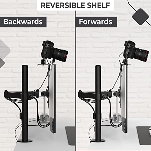 HumanCentric DSLR Monitor Mount β Monitor Shelf for Desk Camera Mount, Light Webcam and Microphone Camera Shelf for Monitor VESA Arm, Replace Clamp Tripods for Camera Desk Mount, Small