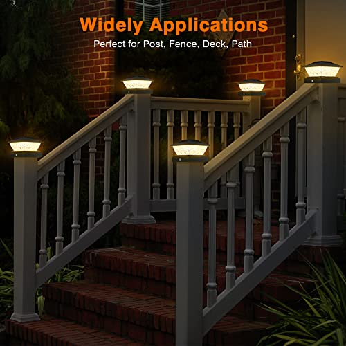 ENSLI Solar Post Cap Lights 6 Pack, 2 Mode Bright Solar Post Lights Outdoor Waterproof Fence Post Cap Lights, Outdoor Post Lights Solar Powered Deck Lights for 4x4 4.5x4.5 5x5 in Garden Decor (Black)