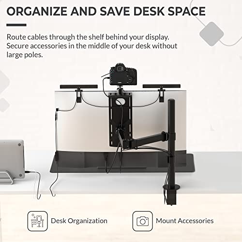HumanCentric DSLR Monitor Mount β Monitor Shelf for Desk Camera Mount, Light Webcam and Microphone Camera Shelf for Monitor VESA Arm, Replace Clamp Tripods for Camera Desk Mount, Small