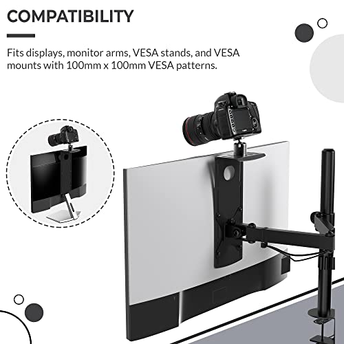 HumanCentric DSLR Monitor Mount β Monitor Shelf for Desk Camera Mount, Light Webcam and Microphone Camera Shelf for Monitor VESA Arm, Replace Clamp Tripods for Camera Desk Mount, Small