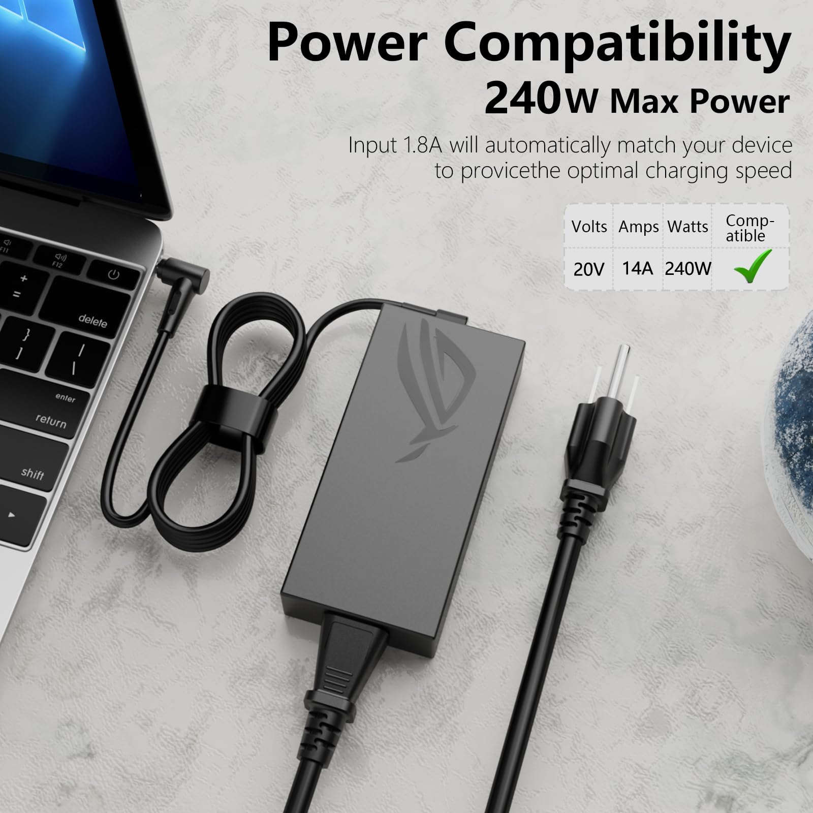 240W Zephyrus Charger ADP-240EB B Fit for Original ASUS ROG Zephyrus S15 S17 M15 M16 G14 G15 (2022 2023 2024) Gaming Laptop