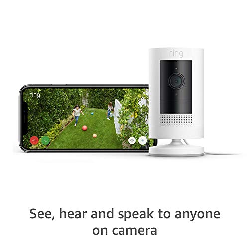 Ring Stick Up Cam Plug-In HD security camera with two-way talk, Works with Alexa β White β 2-Pack