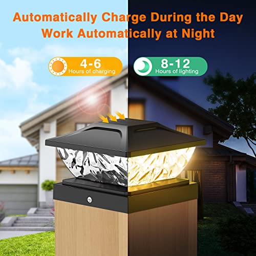 ENSLI Solar Post Cap Lights 6 Pack, 2 Mode Bright Solar Post Lights Outdoor Waterproof Fence Post Cap Lights, Outdoor Post Lights Solar Powered Deck Lights for 4x4 4.5x4.5 5x5 in Garden Decor (Black)