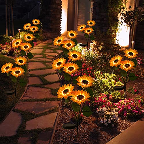 Doingart Solar Sunflower Lights,Upgrade Solar Powered Sunflower Lights with 3 Sunflower,LED Solar Lights Outdoor for Patio Lawn Garden Yard Pathway Decoration