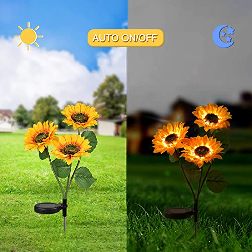 Doingart Solar Sunflower Lights,Upgrade Solar Powered Sunflower Lights with 3 Sunflower,LED Solar Lights Outdoor for Patio Lawn Garden Yard Pathway Decoration