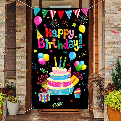Tatuo Colorful Happy Birthday Banner Door Cover Birthday Door Porch Sign Happy Birthday Photography Background Birthday Party Supplies for Home Outdoor Birthday Decoration