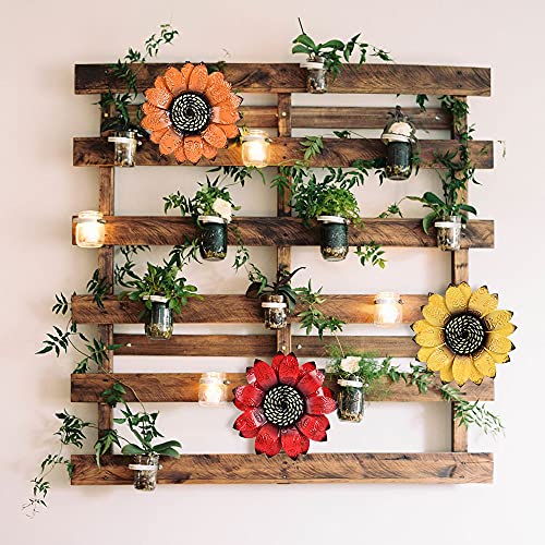 YEAHOME Metal Flower Wall Decor - 9 inch Wall Art Decorations Sunflower Spring Yard Garden Decor Hanging for Bathroom, Bedroom, Living Room - Office/Home Spring Decorations Boho Art, Set of 3 Handmade Gift for Indoor or Outdoor