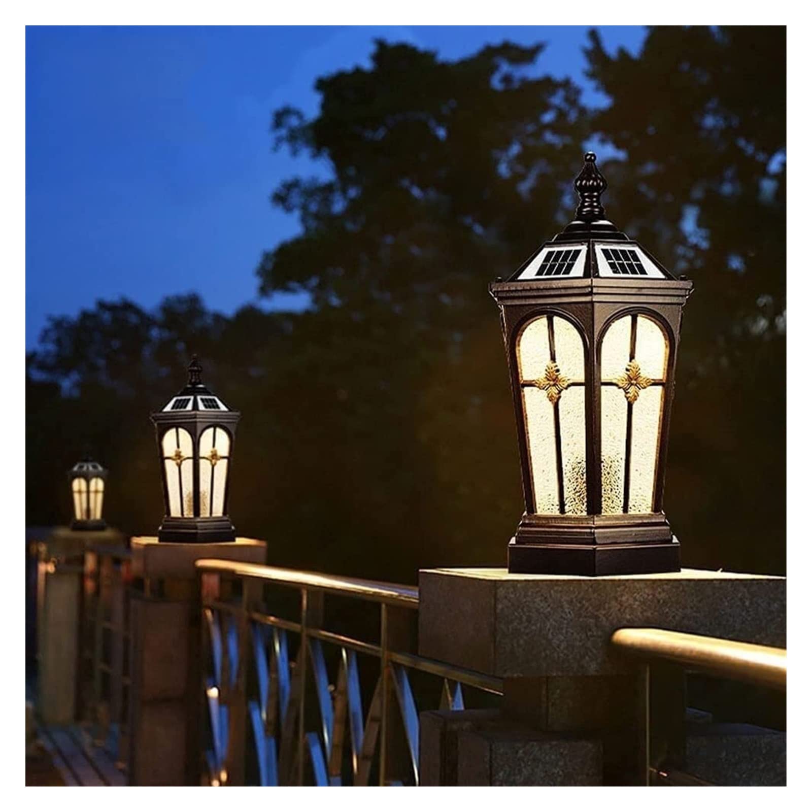 ONDIAN CHUNCIN - Outdoor LED Solar Bollard Column Lamp Deck Post Lamps Fence Column Pedestal Light Gate Bollard Pillar Light for Garden Villa Porch Decor Courtyard Living Stairs Corridor Aisle