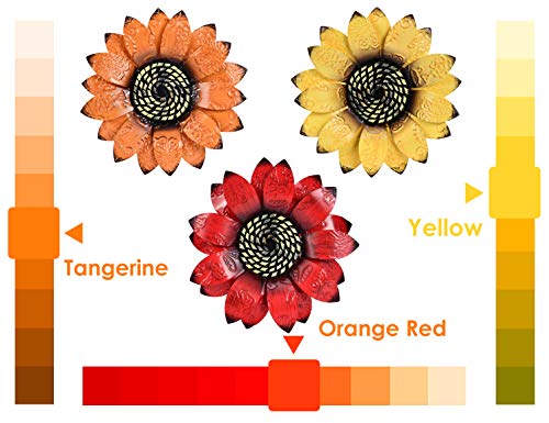 YEAHOME Metal Flower Wall Decor - 9 inch Wall Art Decorations Sunflower Spring Yard Garden Decor Hanging for Bathroom, Bedroom, Living Room - Office/Home Spring Decorations Boho Art, Set of 3 Handmade Gift for Indoor or Outdoor