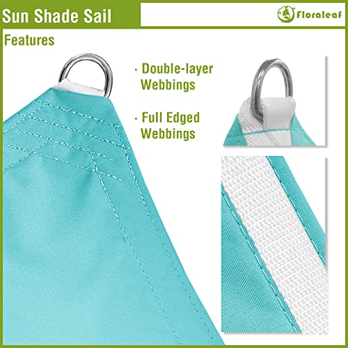 FLORALEAF Sun Shade Sail 16'x16'x16' Equilateral Triangle Terylene UV Block Waterproof Canopy Awning for Patio Backyard Lawn Garden Outdoor Activities, Turquoise