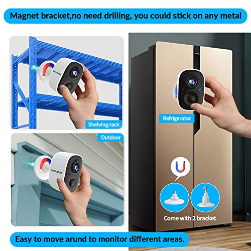 Luovisee Home Security Camera Wireless Outdoor Indoor WiFi with spot Light Night Vision Rechargeable Battery PIR Motion Detection Alert, 2-Way Audio,IP65 Water Proof,Magtnet Bracket