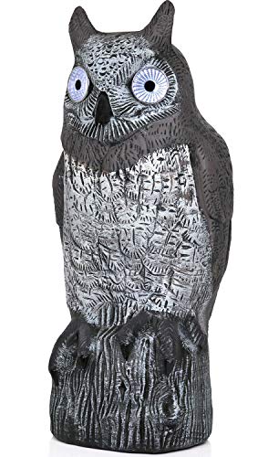 Galashield Owl Decoy | Plastic Owls to Scare Birds Away with Solar Powered LED Eyes | Owl Statue for Garden & Outdoors