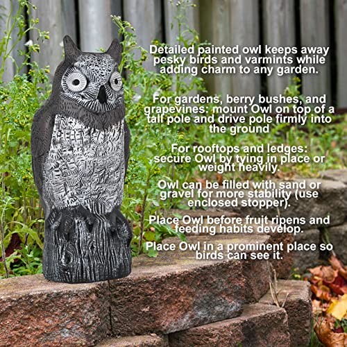 Galashield Owl Decoy | Plastic Owls to Scare Birds Away with Solar Powered LED Eyes | Owl Statue for Garden & Outdoors