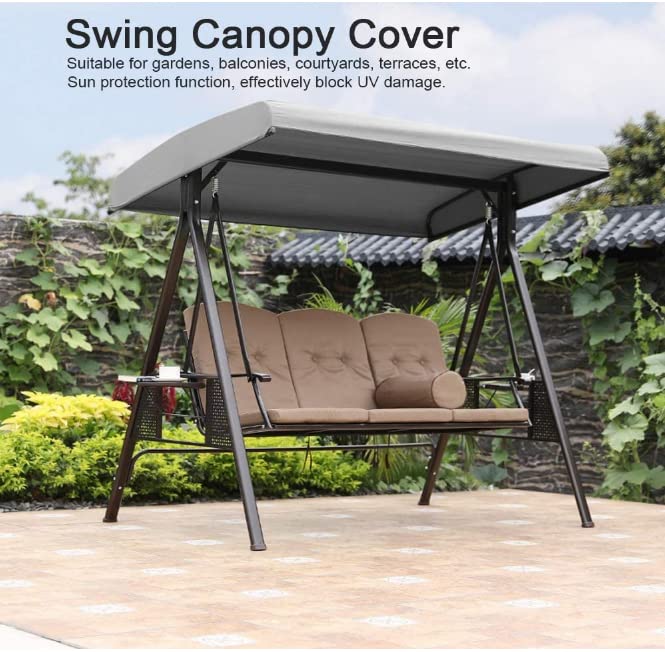 BORDSTRACT Replacement Canopy, Swing Chair Canopy Replacement Swing Canopy Cover Waterproof Garden Swing Chair Canopy Cover for Outdoor Patio Garden Poolside Balcony(Grey)