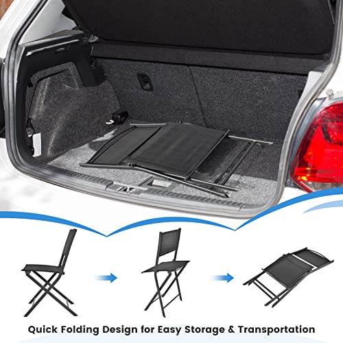 Tangkula Patio Folding Chairs Set of 4, Outdoor Portable Camping Chairs with Breathable Fabric Backrest & Seat, Heavy Duty Steel Dining Chairs Sling Chairs for Poolside, Yard, Garden, Deck, Lawn