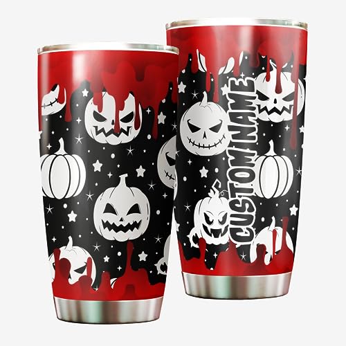 GBEELANA Personalized Name Halloween Tumbler Cup with Lid, Halloween Home Decor Kitchen Double Wall Vacuum Insulated Travel, Stainless Steel Coffee Tumbler Cup