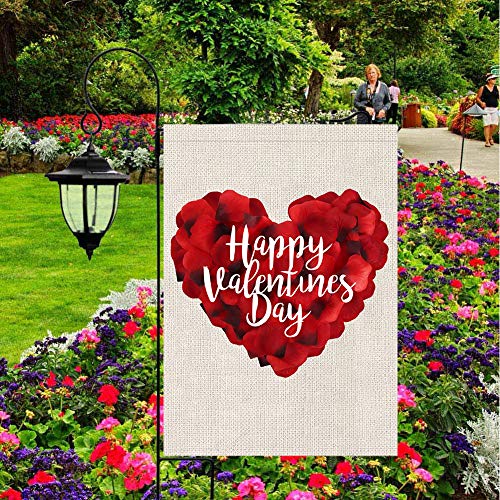 Mocossmy Valentine's Day Garden Flag,2 PCS Double Sided Heart Rose Love Tree Red Truck Decorative Burlap House Flag Yard Banner for Valentine's Day Wedding Anniversary Spring Outdoor Decoration