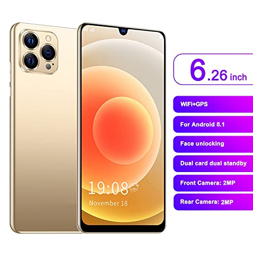 Zopsc 6.26in Screen Smart Phone,Face Recognition,Dual Card Dual Standby,Up to 128GB Storage (Gold)