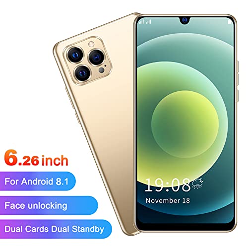 Zopsc 6.26in Screen Smart Phone,Face Recognition,Dual Card Dual Standby,Up to 128GB Storage (Gold)