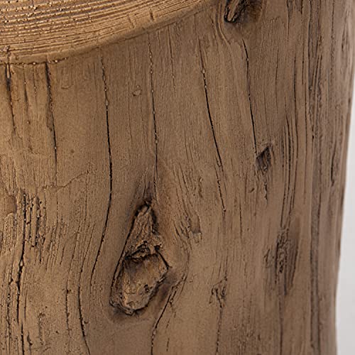 HOMPUS Concrete Outdoor Side Table Tree Stump Modern Round Coffee Table Accent Table Plant Stand Faux Wood End Table Garden Stool for Patio,Home Decor, Living Room(Light Oak)