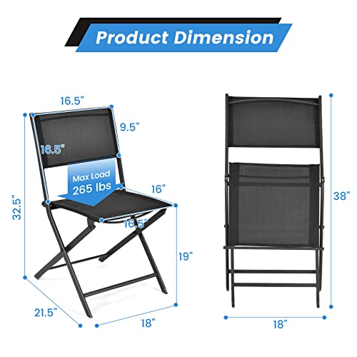 Tangkula Patio Folding Chairs Set of 4, Outdoor Portable Camping Chairs with Breathable Fabric Backrest & Seat, Heavy Duty Steel Dining Chairs Sling Chairs for Poolside, Yard, Garden, Deck, Lawn