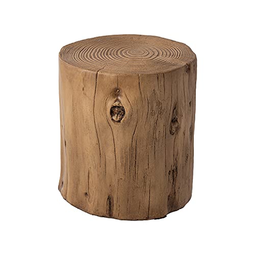 HOMPUS Concrete Outdoor Side Table Tree Stump Modern Round Coffee Table Accent Table Plant Stand Faux Wood End Table Garden Stool for Patio,Home Decor, Living Room(Light Oak)