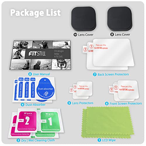 FitStill Screen Protector for GoPro Hero 11/10 / 9 Black, Ultra lear Tempered Glass Back Screen Protector + Tempered Glass Lens Protector+Tempered Glass Front Screen Protector+Lens Cover - 2 Packs