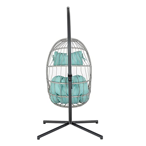 Egg Swing Chair with Stand, Patio Wicker Rattan Hanging Chair Swing Hammock Egg Chairs with UV Resistant Cushion for Indoor Bedroom Outdoor Garden Backyard